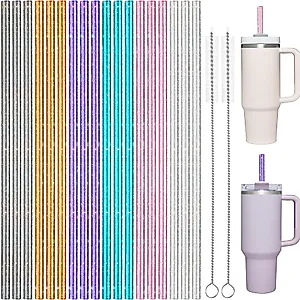 NiHome 40oz Straws, 18 Pack Glitter Plastic Replacement Straws for Stanley 40 oz Tumbler, Assorted Color Reusable Straws 12 Inch with 2 Brushes - Durable PETG, BPA-Free, with Laser-Induced Sparkle