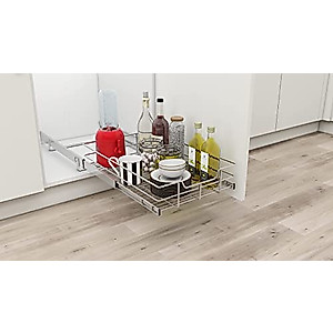 Pull Out Cabinet Organizer - Slide Out Under Cabinet Basket for Kitchen, Bathroom, Pantry Heavy Duty Slide Out Shelves, Requires At Least 15” Cabinet Opening (14.6W x 22D x 5.5H inch, Chrome)