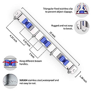 SPEENSUN Mop Rack Wall Mount-15''Stainless Steel Heavy Duty Broom and Mop Holder Wall Mounted -Broom Hanger With 3 Racks and 4 Hooks For Closet Broom Organizer-Mop Hanger Wall Mount-Broom Rack