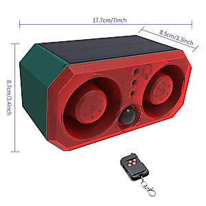 HULPPRE Solar Outdoor Motion Sensor Alarm-13 Sounds Including Dog Barking&Gunshot,2*130db Loud Noise Maker,+/-Volume,4 Modes,Support Recording,Strobe Light with USB,Say Goodbye to The Intruders