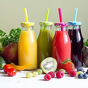 SUPERLELE 12pcs 12oz Glass Juice Bottles, Reusable Glass Bottles with Caps and Straws, Glass Bottles for Juicing, Milk, Smoothie, Drinking and Other Beverages