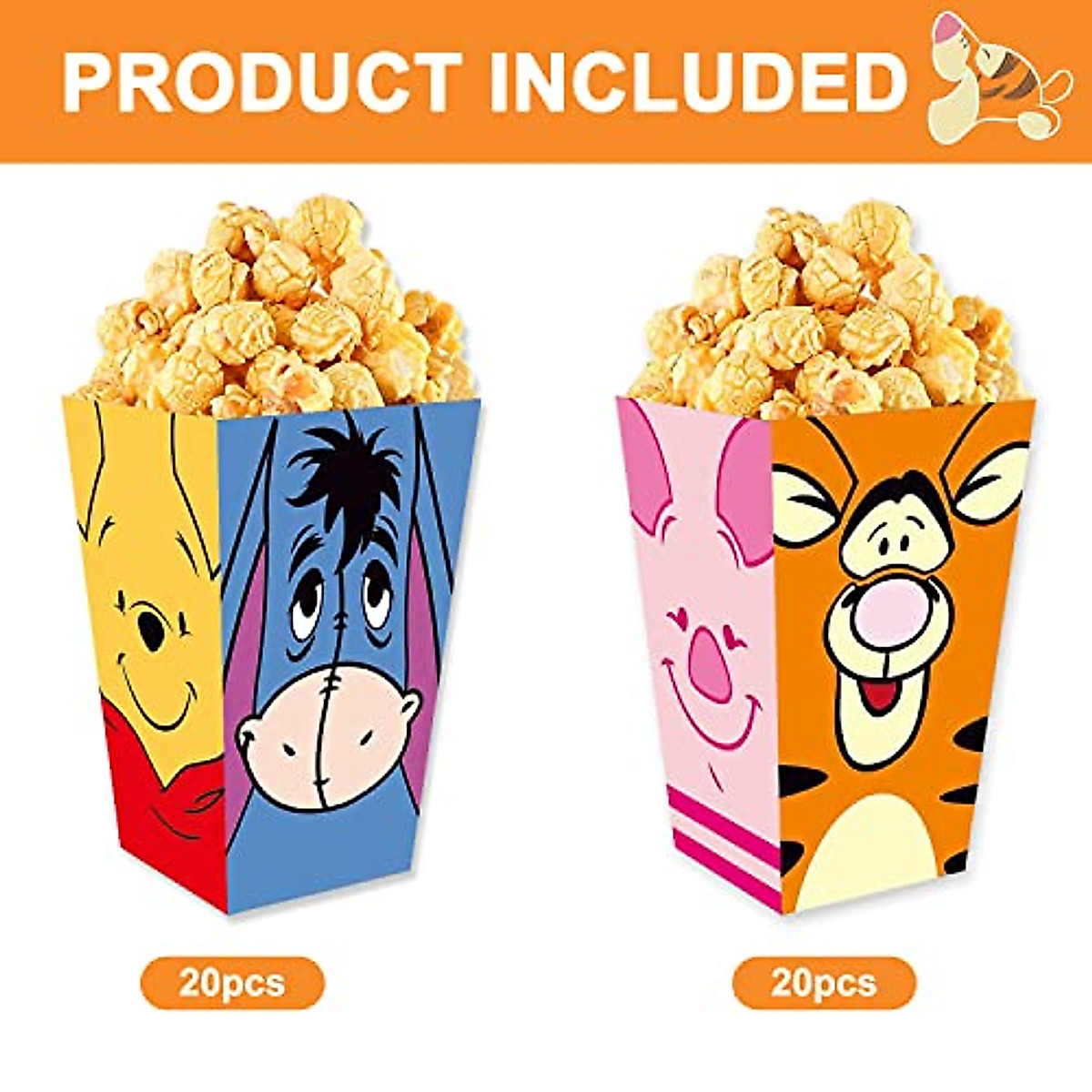 20Pcs Cute Bear Cartoon Popcorn Boxes,Cute Bear Theme Cartoon Birthday Decorations Supplies