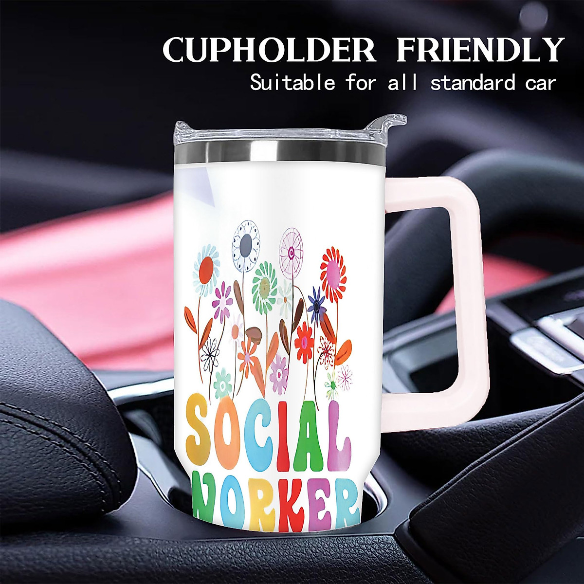 FOCIUZTA 40oz Tumbler with Lid, Insulated Cup, Travel Coffee Mug, Ideal Gift for Easter, Father’s Day, Mother’s Day, Birthday, Social Worker Design