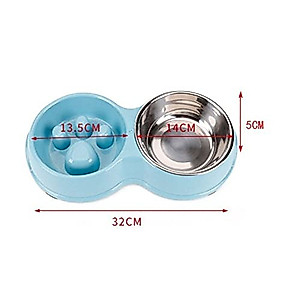 FUUIE Bowls for Food and Water Eco Friendly Slow Feeder Double Dog Bowl for Dogs Cats Stainless Steel Anti Slip Pet Food Doggy Bowl Drinking (Color : Blue)