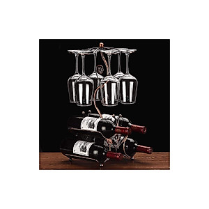 Cicodona Wine Rack and Wine Glass Holder-Hold 4 Wine Bottles and 6 Glasses-Perfect for Home Kitchen Decor & Kitchen Storage Rack