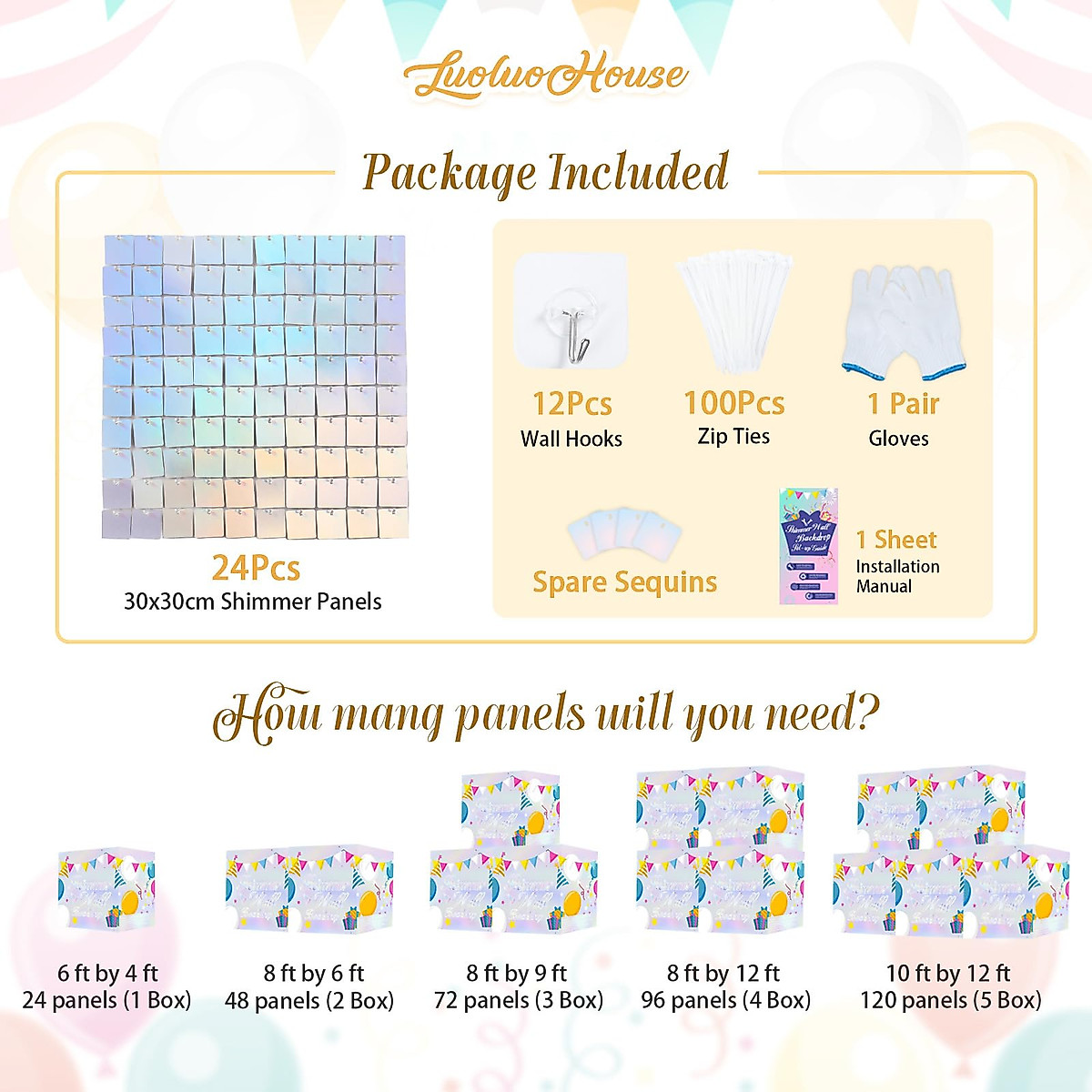 Shimmer Wall Backdrop Sequin Panels 24 Packs-Sparkly Backdrop for Bridal Shower Birthday Backdgrounds Advertising Rainbow Silver Ceremony Wedding Parties Panel