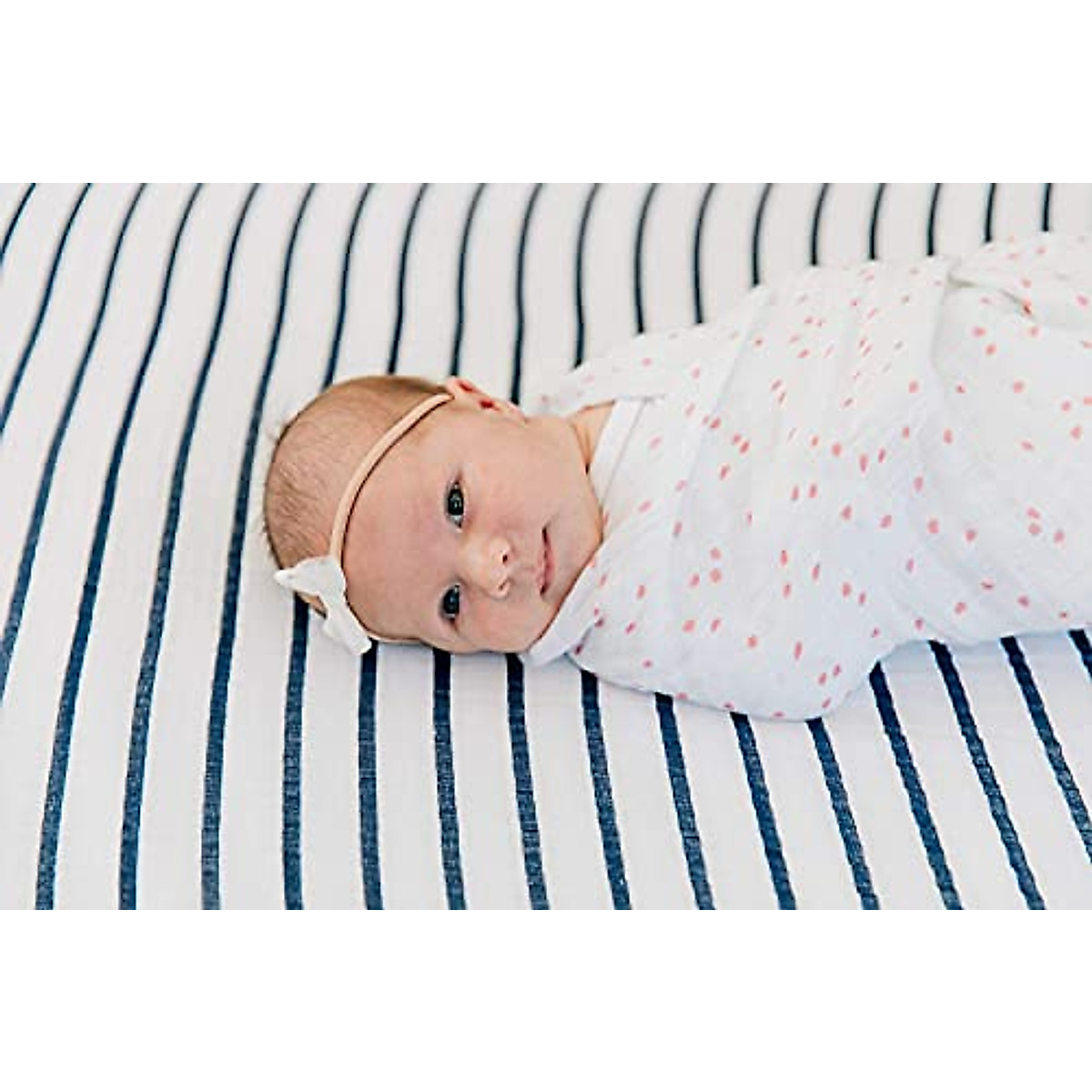 Red Rover Kids All-Cotton Muslin Fitted Crib Sheet- 52?x 28?x 9?- 100% Cotton - Machine Washable - Lightweight & Breathable - Playful Designs - Nursery, Crib, Bed - Unisex (Navy Stripe)