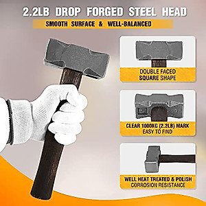 Blacksmith 2.2LB Handmade Square Forge Hammer for Farrier, Knife Maker, Blacksmith Forging Tool