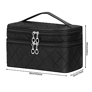 CGBOOM Makeup Bag Organizer, Portable Travel Toiletry Bag for Women, Large Capacity Double Layers Make up Bag With Brush Compartment and Handle, Black Cosmetic Bags for Women Travel Must Haves