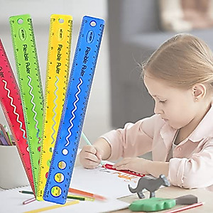 4 Packs Colorful Deformable Soft Plastic Ruler, Metric Transparent Flexible Ruler 12 inch,Straight Rulers for Schools, Offices, Families, and Kids, in Centimeters and inches
