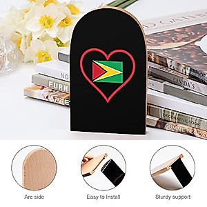 I Love Guyana Red Heart Wood Book Ends for Shelves Non-Skid Bookend Book Stand Book Holder Stopper for Home Office School