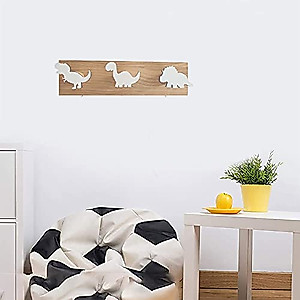 Camisin Kids Dinosaur Wall Mounted Coat Hooks Wooden Door Hanger for Boys Bedroom Nursery Playroom Decorations -Black