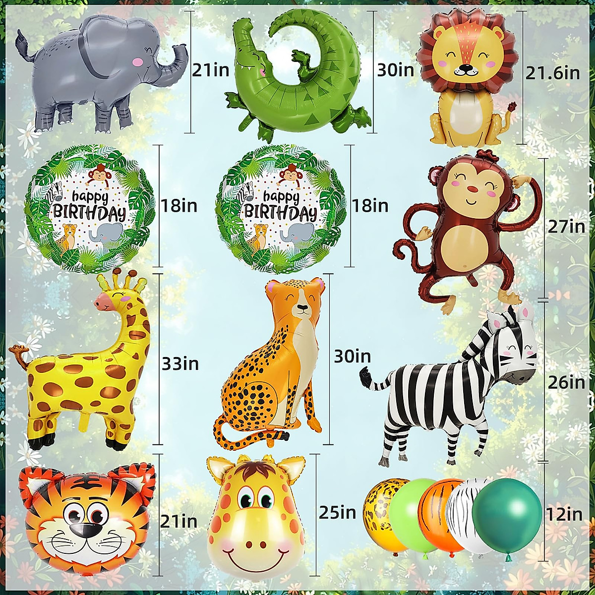 40 PCS Safari Jungle Animal Balloons Wild One Birthday Decorations Various Jungle Animal Balloons Monkey Elephant Zebra Leopard for Kids Safari Baby Shower Decorations