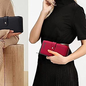 Arrow Dancer Women's 100% Leather Wallet RFID Blocking Girls Best Choice Designer Phone Holder Clutch Travel Purse Wristlet Ladies Clip Bifold Zipper Buckle 15+ Handy Money Card ID Slots (Maroon)