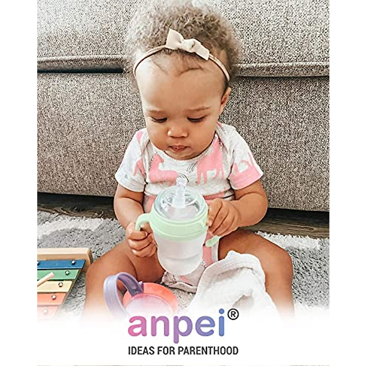 Anpei Straw and Sippy Cup Transitional Nipples Set of 2 with Nipple Storage Case Compatible with Comotomo Baby Bottles, 5 oz and 8 oz