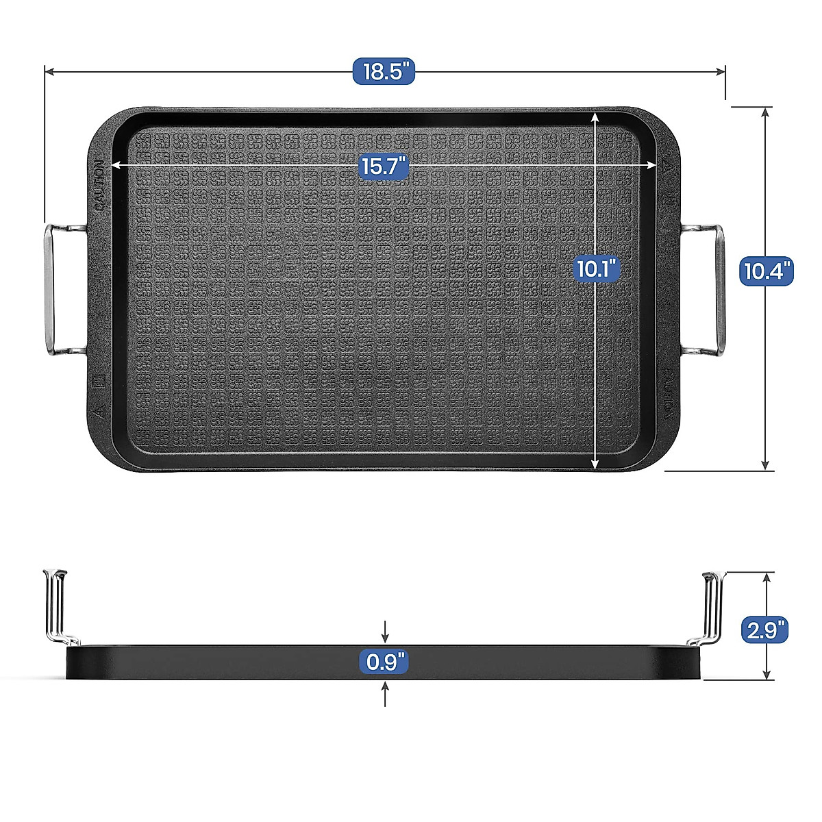 DOBADN Stove Top Flat Griddle, 18'' x 10'' Nonstick Double Burner Griddle Pancake Griddle for Gas Grill or Electric Stovetop, Aluminum