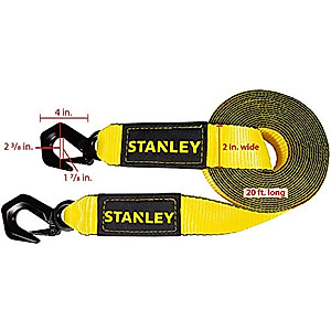 STANLEY S1051 Tow Strap with Tri-Hook (2 in. x 20 ft.) - 9,000 LB Break Strength/for Disabled Recreational Vehicles