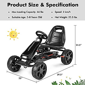 Costzon Kids Go Kart, 4 Wheel Powered Ride On Toy, Outdoor Racer Pedal Car with Clutch, Brake, EVA Rubber Tires, Adjustable Seat Gifts for Children(Black)