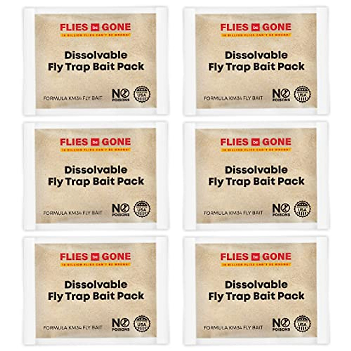 Flies Be Gone Fly Trap Refill Packs - 6 Original & Dissolvable KM34 ...
