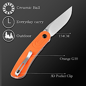 KANSEPT Knives Pocket Knife with 2.91''154CM Blade Handle Utility Knife G10 Handle Pocket Folding Knife for Everyday Carry T2025A3