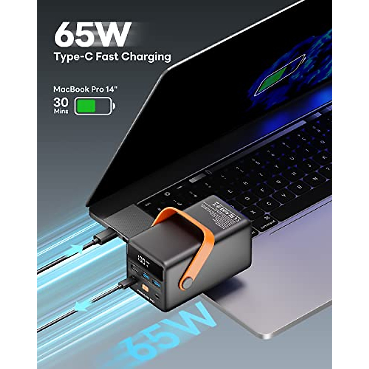 Power Bank, 50000mAh PD 65W USB C Portable Charger LED Display Fast Charging External Battery Pack Compatible with Laptop MacBook iPhone 14 13 12 Samsung S20 Google LG iPad Drone, etc. - Black