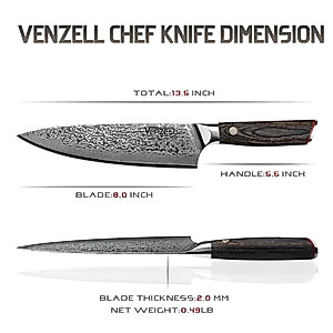 VENZELL Damascus Chef Knife 8 inch Kitchen Knife Premium Ergonomic Handle Cooking Knifewith Gift Box