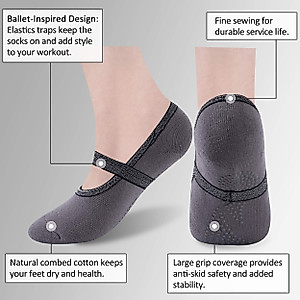 SuMade Non Skid Socks with Straps,Yoga Barre Socks for Women with Silicone Bikram Fitness Socks Gift Exercise Dance Sock 3 Pairs Black