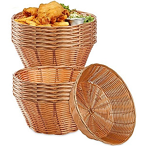 Yesland 12 Pack Plastic Round Basket Small Gift Baskets - 7 Inch Woven Bread Roll and Food Serving Baskets - Food Storage Basket Bin for Kitchen, Restaurant, Centerpiece Display, Christmas Gifts