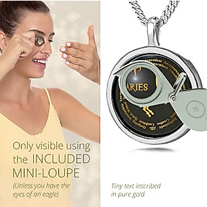 925 Sterling Silver Aries Necklace Zodiac Pendant Star Sign Birthdays 21st March to 19th April Jewelry Inscribed in 24k Gold on Black Onyx Gemstone, 18" Rolo Chain