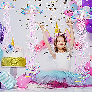 4 Pieces Glitter Iridescent Jellyfish Honeycomb Mermaid Party Jellyfish Lanterns Ocean Blue Hanging Jellyfish Decorations Under The Sea Honeycomb Decorations Coaster Ocean Jellyfish Decor (Blue)