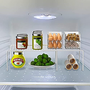 GEDLIRE Kitchen Cabinet Expandable Shelf Organizers Set of 2, Adjustable Metal Wire Pantry Storage Shelves, Plate Dish Organizer Rack for Cabinets, Cupboard, Counter, Freezer, Countertop, White