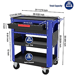 WORKPRO 28” Rolling Tool Cart, Premium 2-Drawer Utility Cart, Heavy Duty Industrial Storage Organizer Mechanic Service Cart with Wheels and Locking System, 400 lbs Load