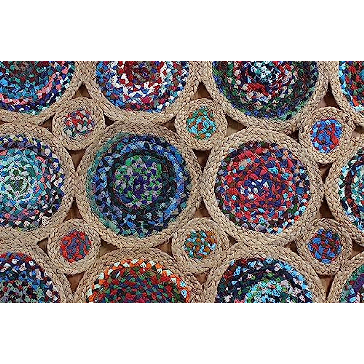 CASAVANI Scalloped Chindi Cotton Area Rug - Geometric Beige & Multicolor Hand Woven Braided Rug Best Uses for Living Room, Bedroom, Kithchen, 2.6x4 2.6x8 (C123, 4x6)