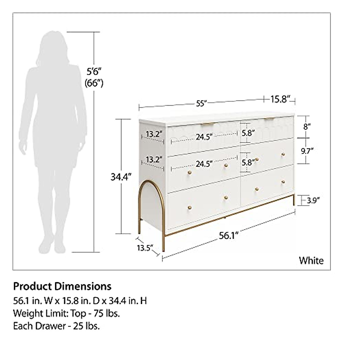 CosmoLiving by Cosmopolitan Anastasia Dresser, 6 Drawer, White