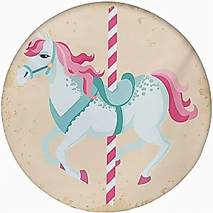 Horse Round Fitted Tablecloth with Elastic Edge,Vintage Carousel Horse Childhood Circus Joyful Amusement Park Print Polyester Table Cover, XXLarge, Fit Round Tables up 65"-71" Diameter, for Dining