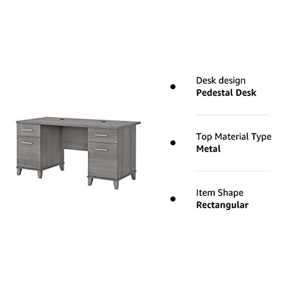 Bush Furniture Somerset 60W Office Desk with Drawers in Platinum Gray