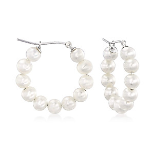 Ross-Simons 4-5mm Cultured Pearl Hoop Earrings in Sterling Silver