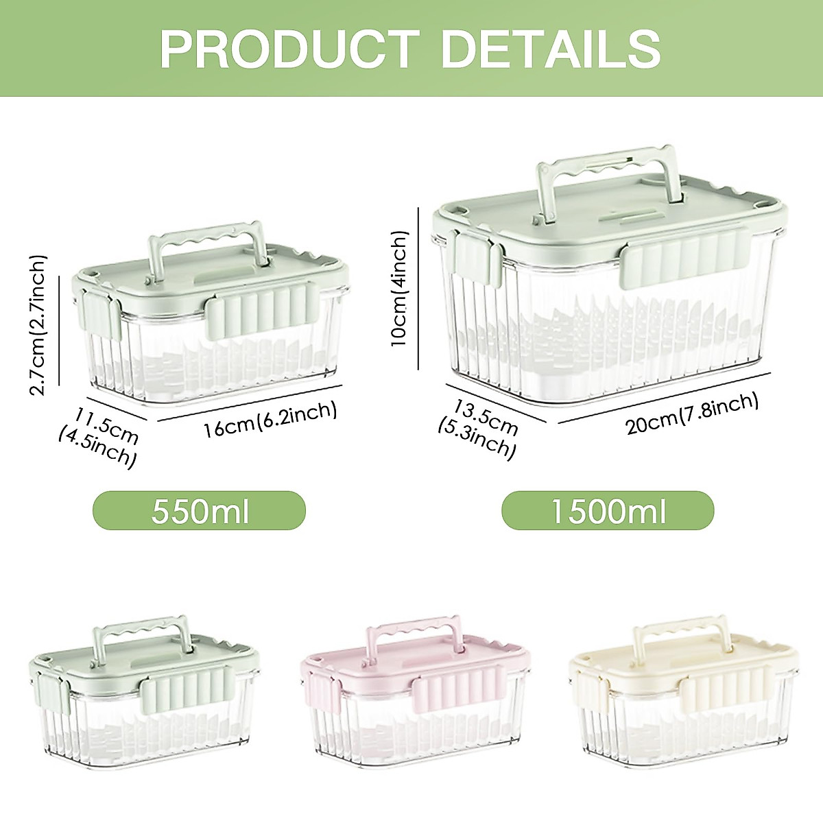 2 Pack Food Storage Containers with Lid, Portable Fruit Saver Berry Snack Keeper Container with Handle & Ice Sheet & Fork, Keep Fruits Food Fresh, for Fridge, Picnic, Office, Party, Camping (Yellow)