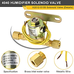 4040 Humidifier Solenoid Valve Replacement 24V,2.3W,60Hz Brass Humidifier Solenoid Valve Replace A2012-S118,B2035-S2,B2035-S5 Fit for A-prilaire Humidifier 400, 500, 600 and 700 series by Fetechmate