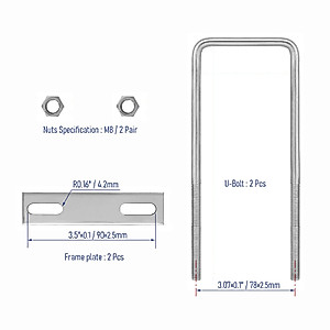 FOCMKEAS 2 Sets 304 Stainless Steel Square U-Bolts 2.76"(70mm) Inner Width, 7.09"(180mm) Length Stainless M8 with Nuts, Frame Plate, Accessories for Automobiles Trailer, Boat Trailer Industrial Parts