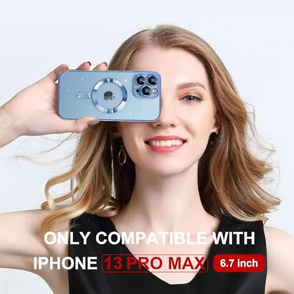 XSINOLI for iPhone 13 Pro Max Phone Case Magsafe, Magnetic Clear Case with Screen Protector and Camera Cover, Transparent Electroplated Case for Women/Girl/Men (Blue)