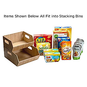 MobileVision XL Bamboo Storage Bins for Pantry & Kitchen Cabinet Organizer Multi-Purpose 2 PC Stackable Set Larger Bins for Potatoes Onions Packaged Goods & More
