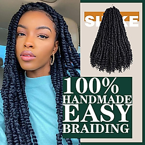 Silike Passion Twist Crochet Hair 18inch 6packs Pre-Twisted Synthetic Long Curly 12 Roots Braiding Hair Extensions For Women (18 inch, 1B)