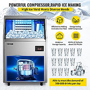 VEVOR Commercial Ice Maker Machine, 110-120LBS/24H with 33LBS Bin Stainless Steel Automatic & Perfectware - PW Icebags-DS-100ct 10lb Ice Bags with Drawstring-100ct