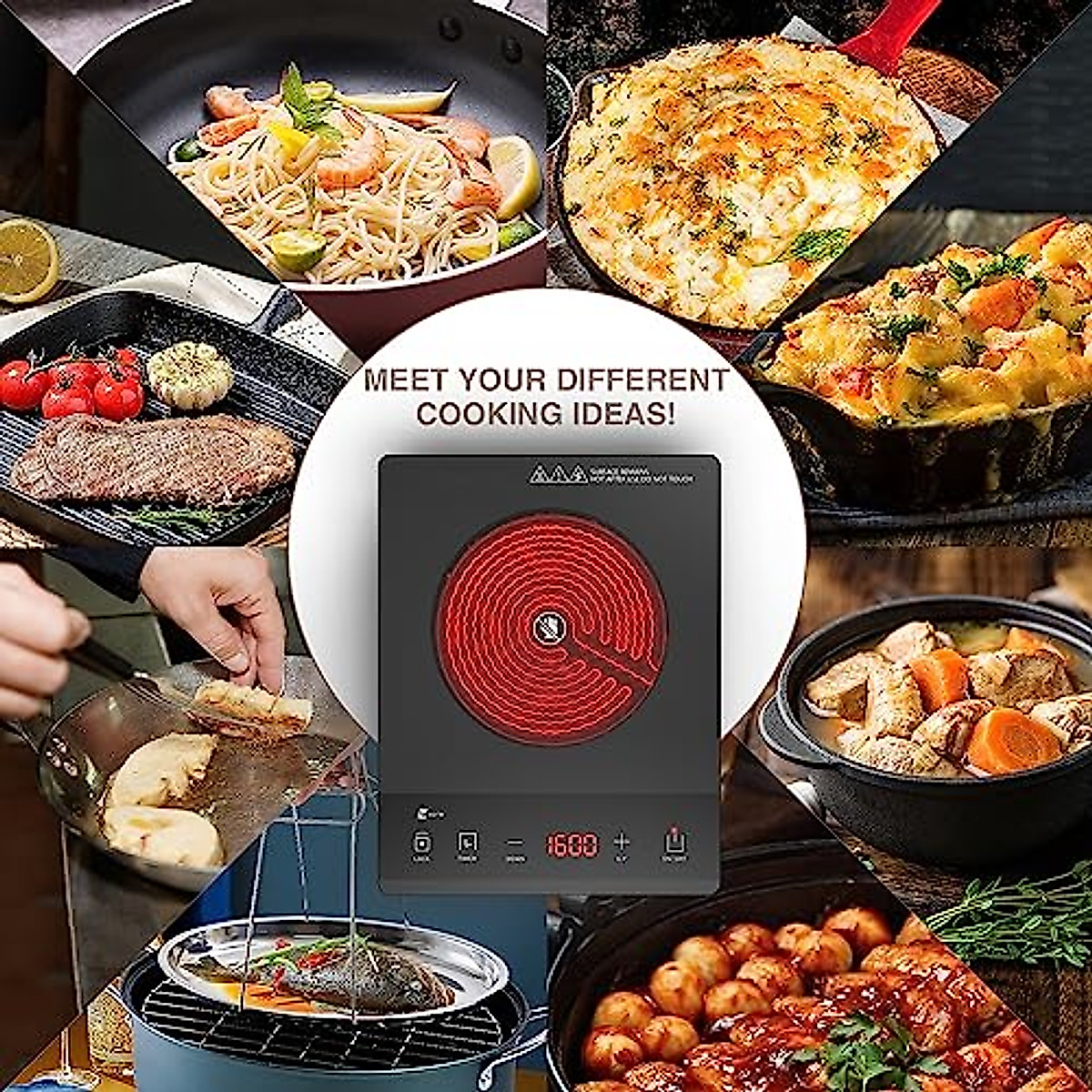 KOCONIC 1600W Single Burner,Electric Cooktop,Hot plate for cooking,Electric Stove With Timer and Touch Control,No Radiation to Protect Family Health Grey…