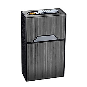 Cigarette Case Full Pack 20 Regular Cigarettes Box with USB Lighter Rechargeable Flameless Windproof Moisture-Proof Portable (Black)