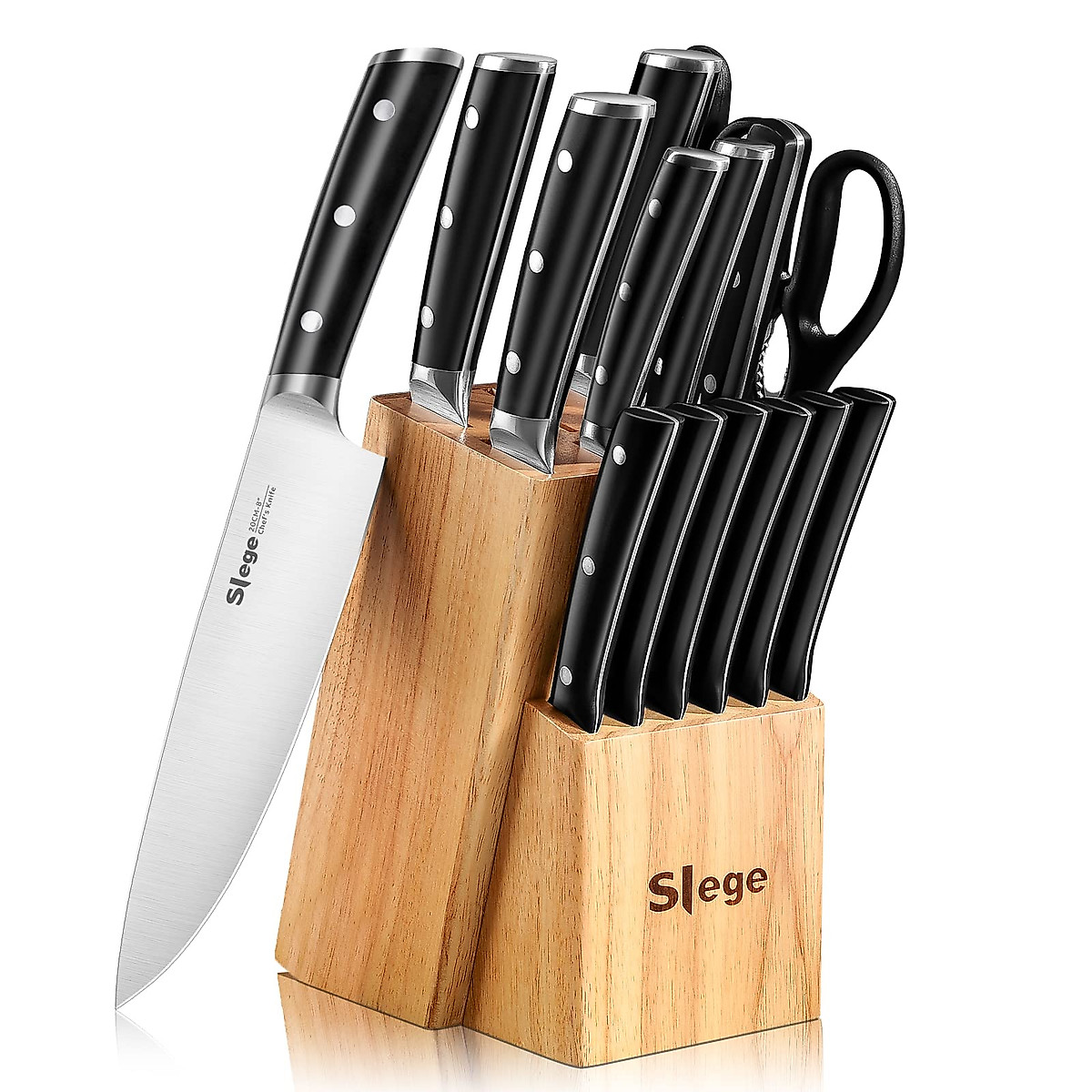 Knife Block Set,Kitchen Knife Set,15 Pieces Chef Stainless Steel Knife Set with Sharpener,High Carbon Sharp Cutlery Knife Set with Grey Marbling Handles