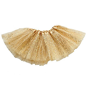 GOODTECK Newborn Infant Baby Professional 3 Layers Sequin Tutu Tulle Skirt (3-8 Years, Gold)