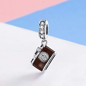 ABAOLA Camera Charm 925 Sterling Silver Charm Beads for Fashion Charms Bracelet & Necklace (Coffee)
