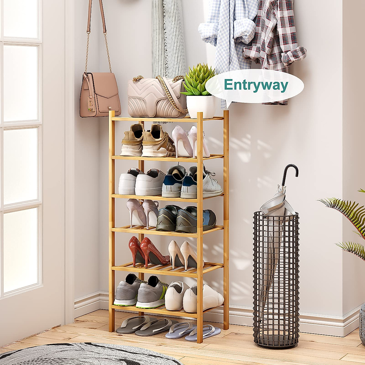viewcare Small Shoe Rack, 6-Tier Shoe Rack for Entryway, Bamboo Wood Shoe Rack for Closet & Hallway, Long 17.2IN | Beautiful | Functional | Sturdy | Durable